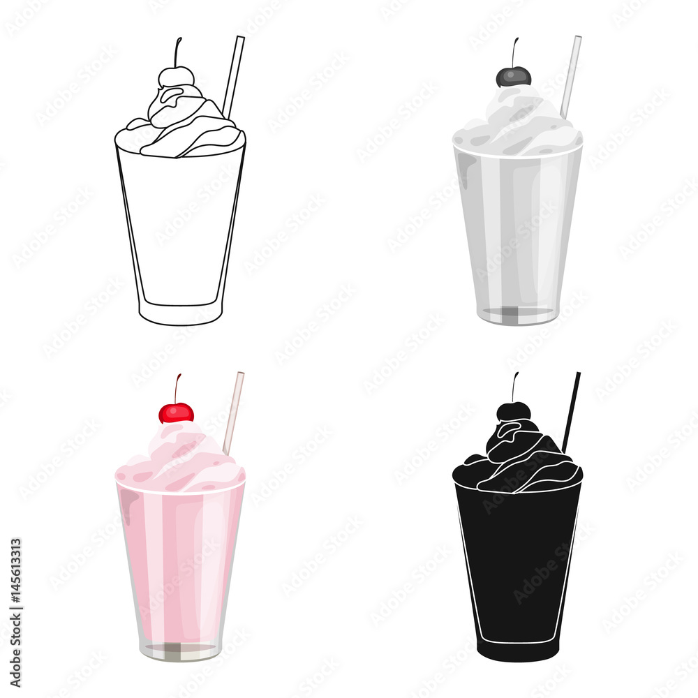 Milkshake with cherry on the top icon in cartoon style isolated on ...