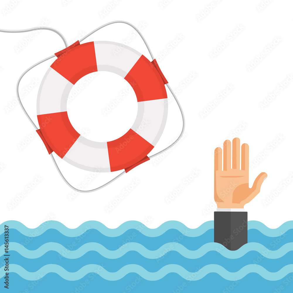 Helping to survive business concept. Drowning man's hand in sea or ...