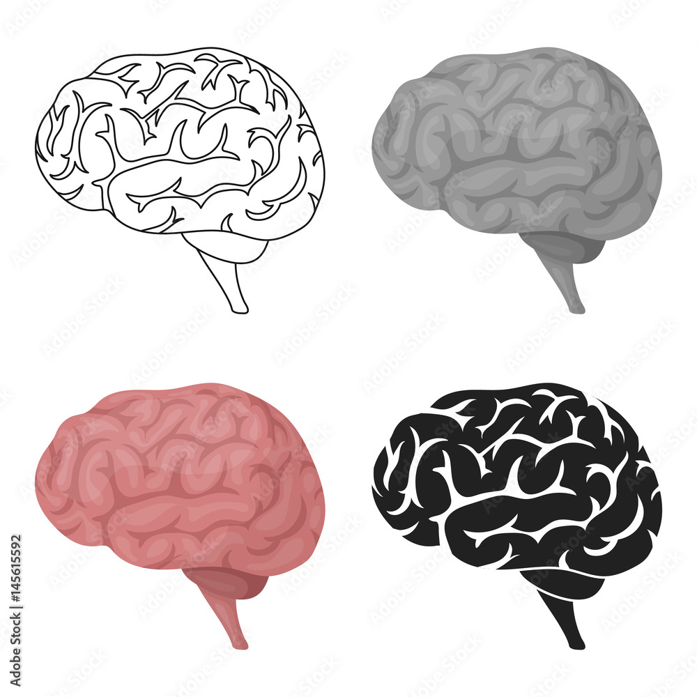 Brain icon in cartoon style isolated on white background. Organs symbol ...