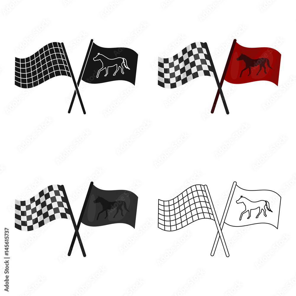 Crossed checkered and equestrian flags icon in cartoon style isolated ...