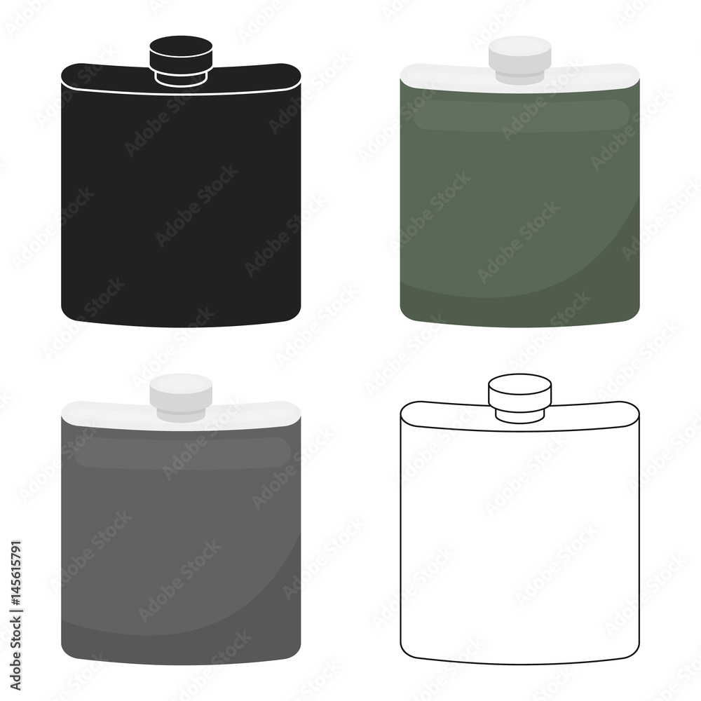 Hip flask icon in cartoon style isolated on white background. Hunting ...