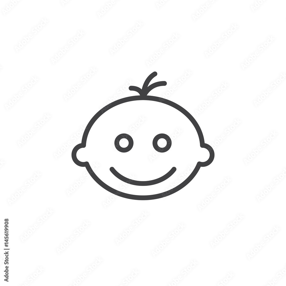 Smiling baby face line icon, outline vector sign, linear style ...