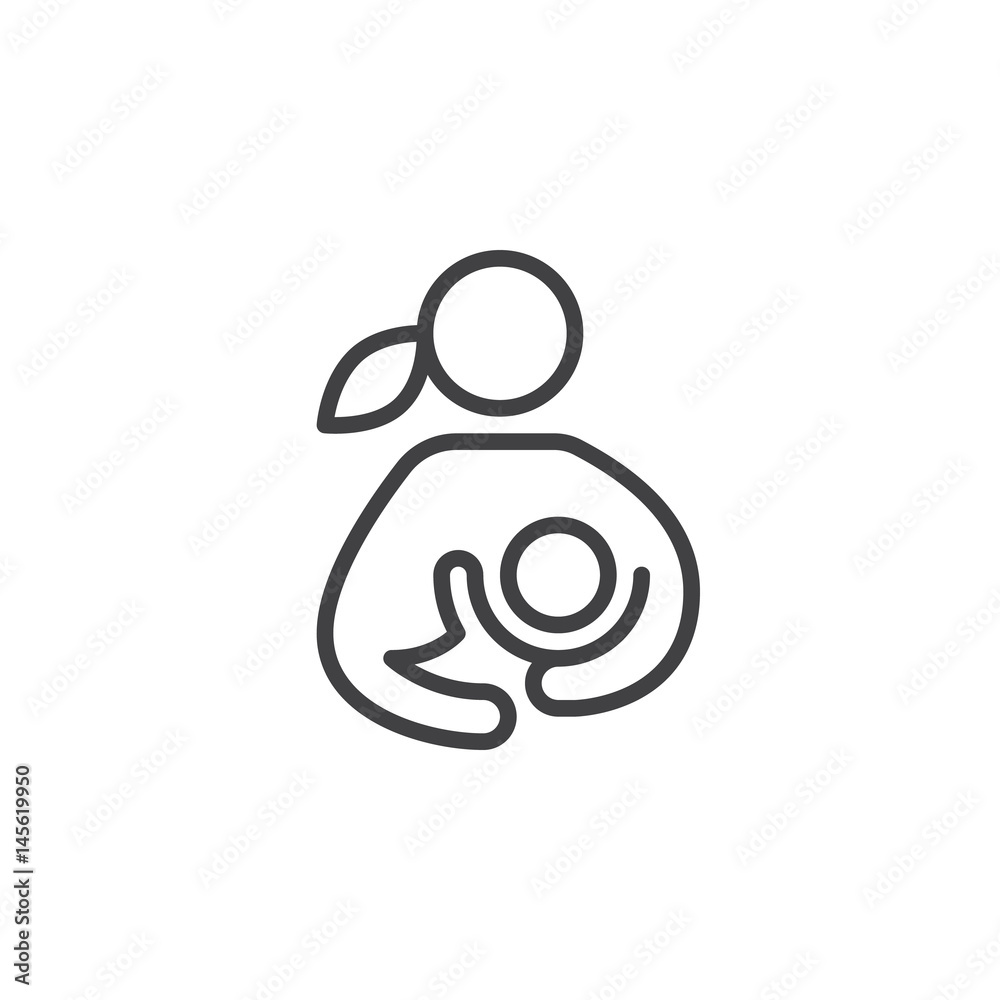 Breast feeding, woman breastfeeding her child line icon, outline vector ...