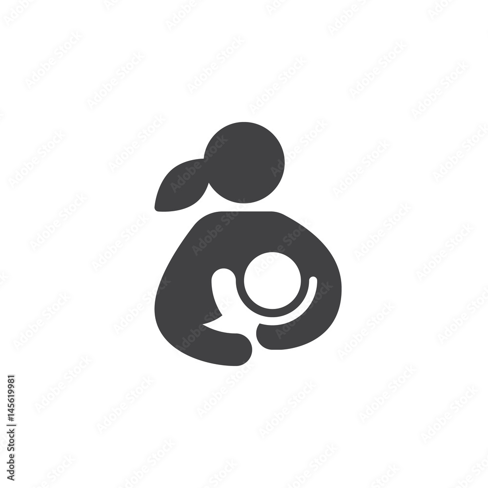 Breast feeding, woman breastfeeding her child icon vector, filled flat ...