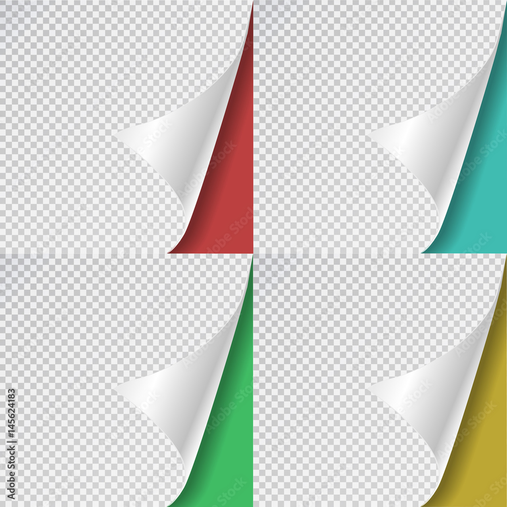 Vector set of realistic paper page curl on the transparent background ...