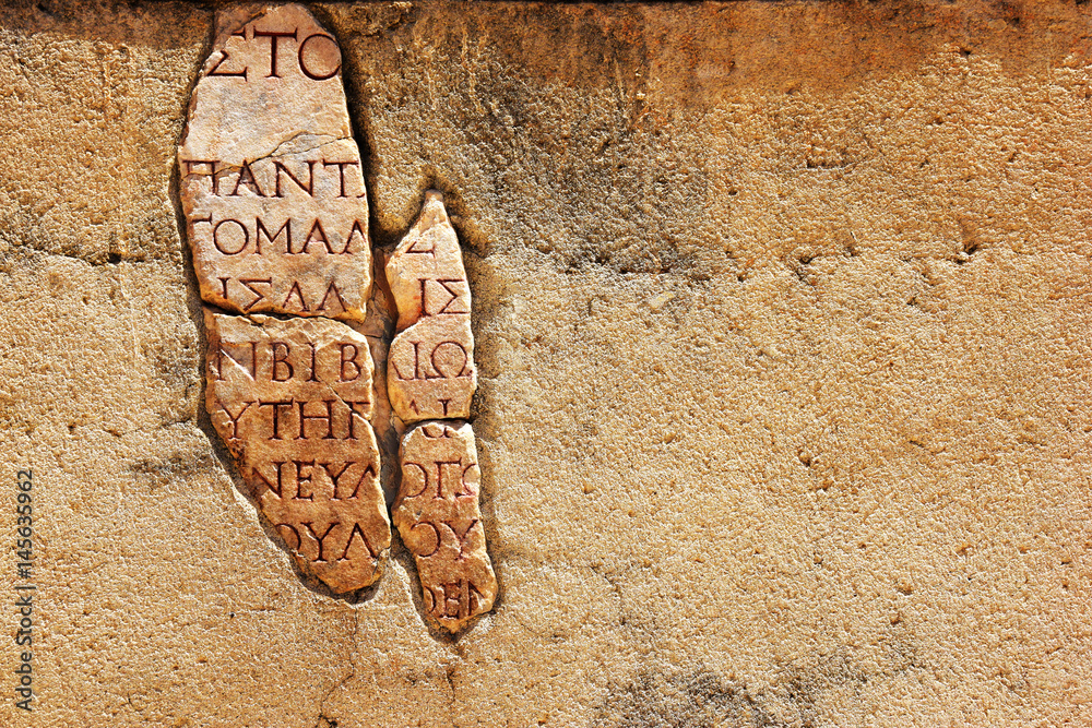 Greek letters in ancient city of Ephesus Stock Photo | Adobe Stock