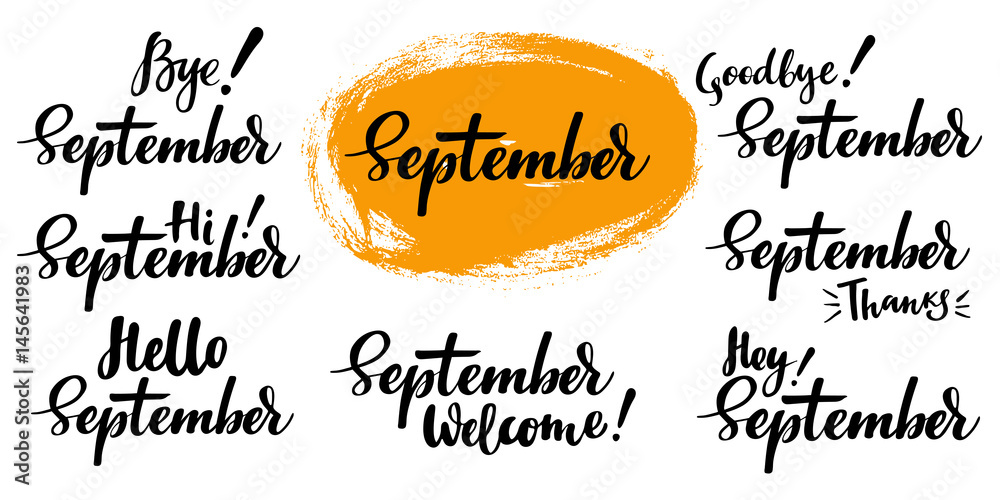 Hello - bye September - fall calligraphic set. Vector isolated ...