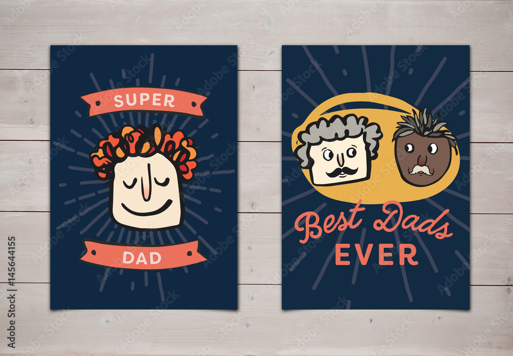 Cartoon Dads Father's Day Cards Stock Template | Adobe Stock