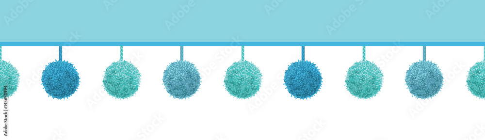 Vector Baby Boy Blue Decorative Pom Poms With Ropes Horizontal Seamless ...