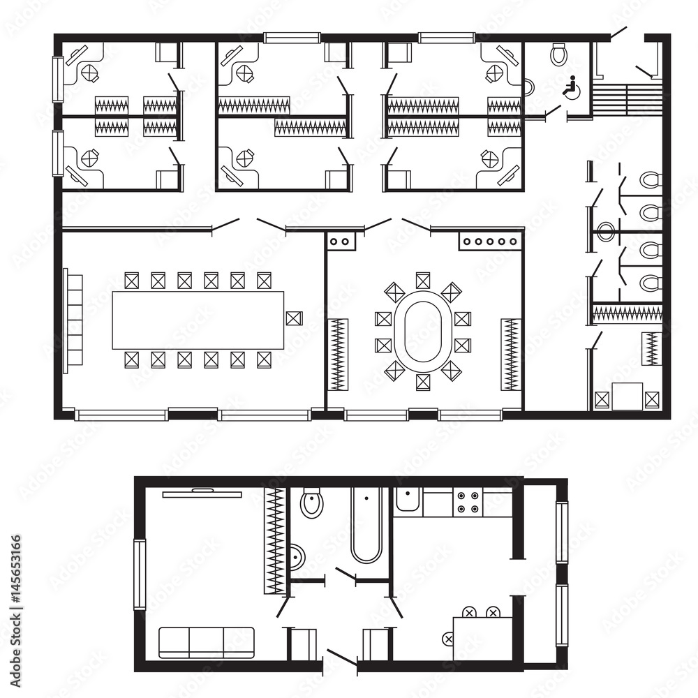 Modern office architectural plan interior furniture and construction ...