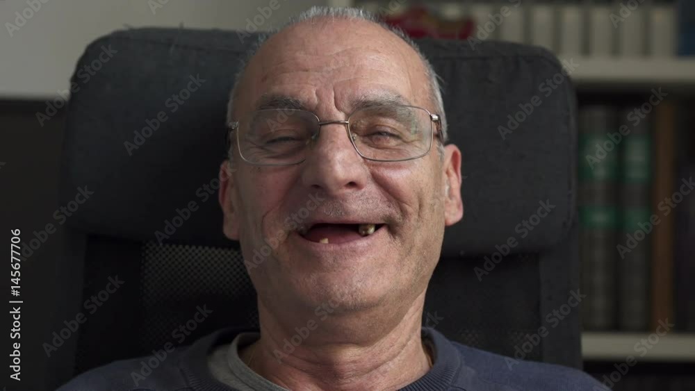 Toothless smile of an happy old man,close up Stock Video | Adobe Stock
