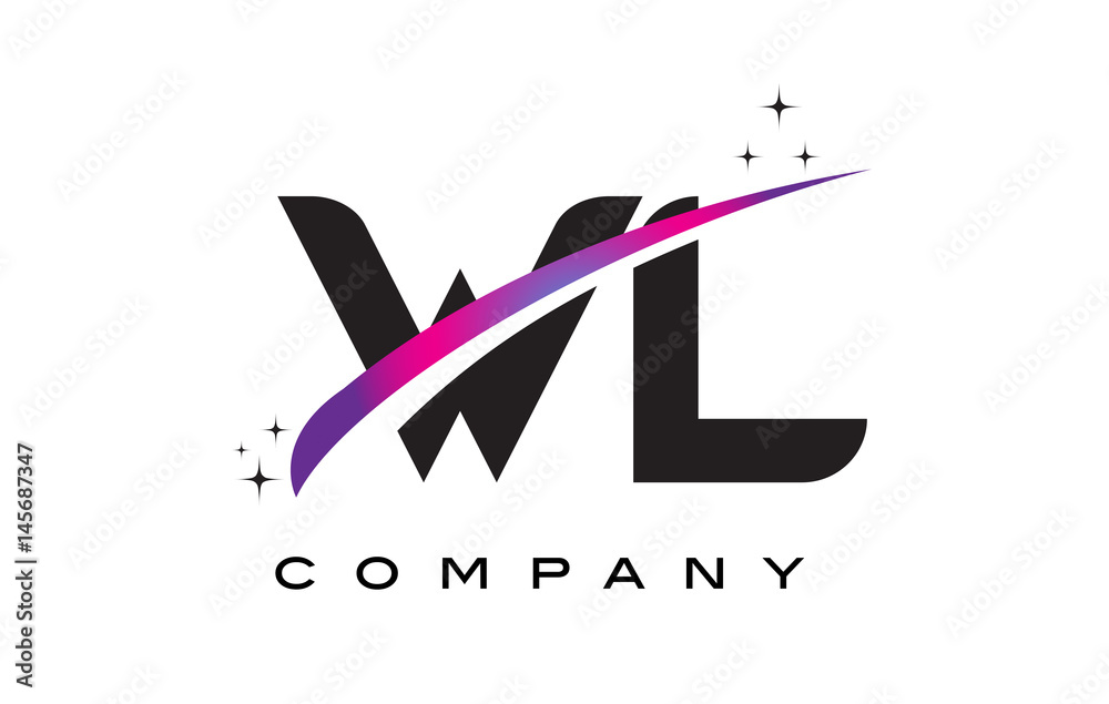 WL W L Black Letter Logo Design with Purple Magenta Swoosh Stock Vector ...
