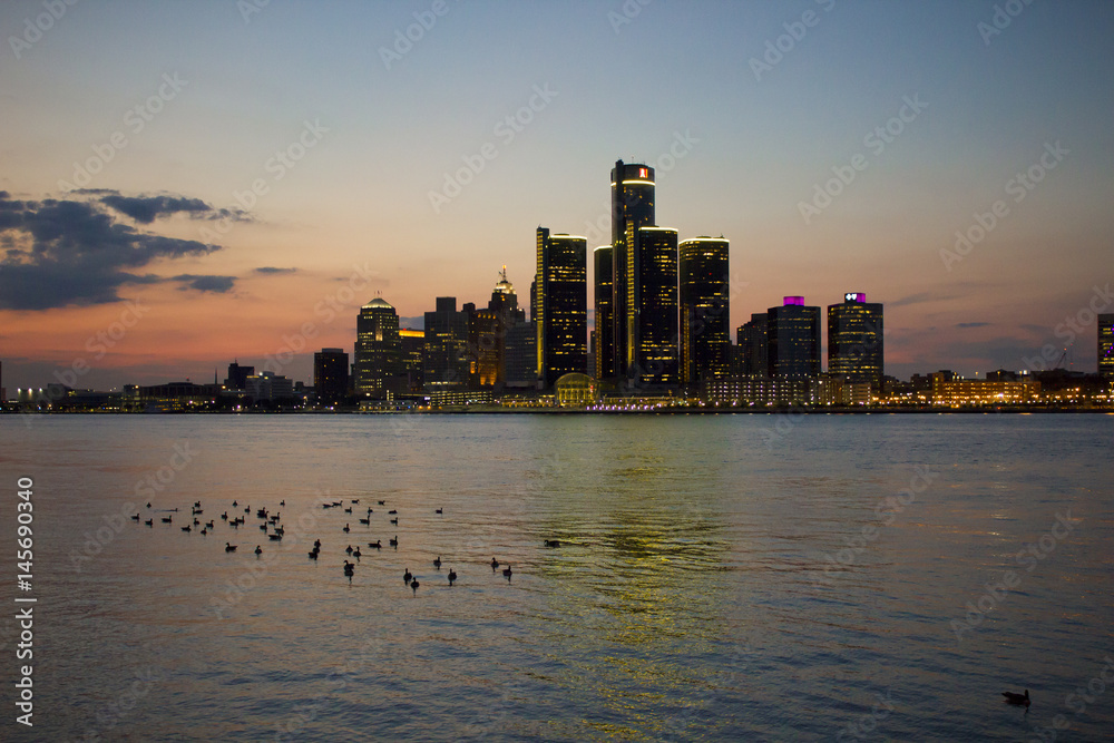 Detroit Skyline at Sunset, as seen from Windsor Stock Photo | Adobe Stock