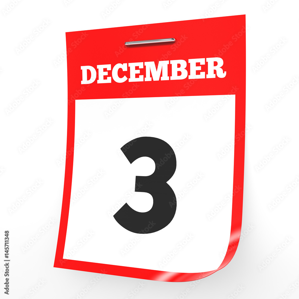 December 3. Calendar on white background. Stock Illustration | Adobe Stock