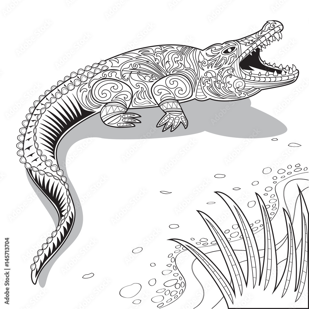 crocodile line art Stock Vector | Adobe Stock