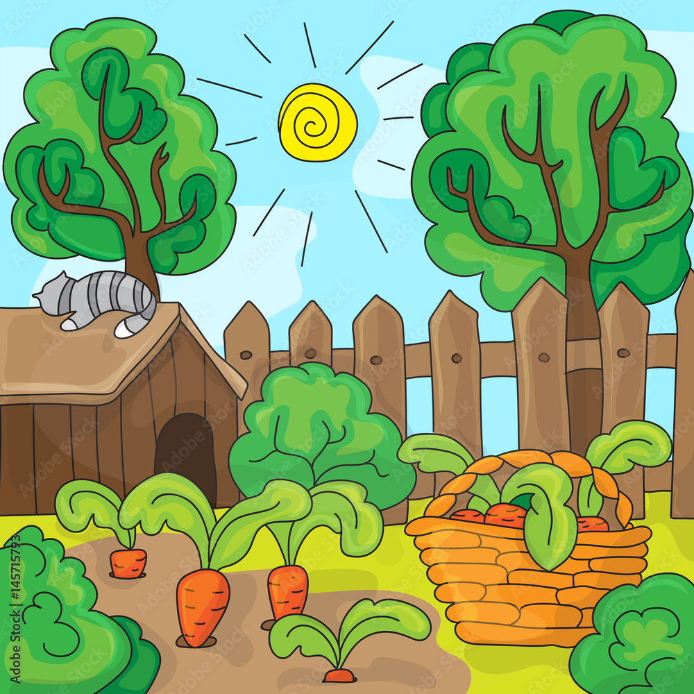 Cartoon garden with carrots, vector illustration Stock Vector | Adobe Stock