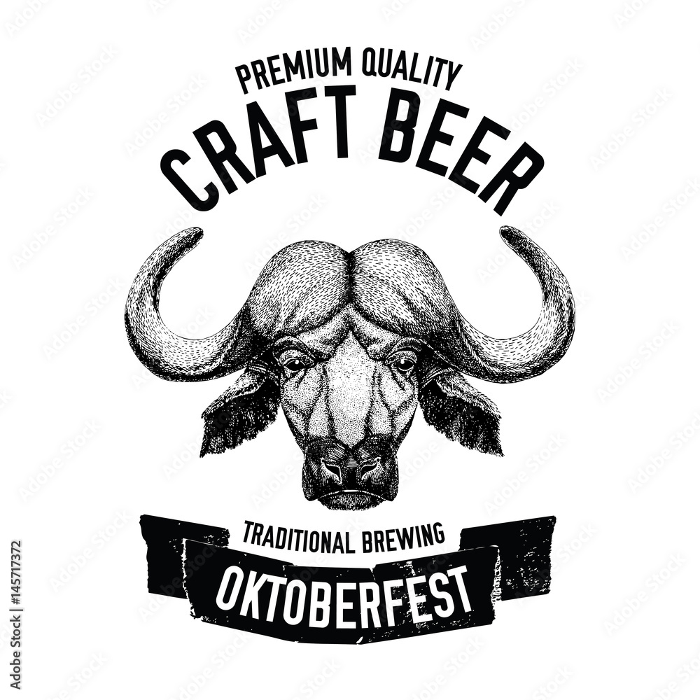 Beer emblem with ox, buffalo, bull Badge for label, logo design for ...