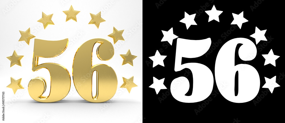 Golden number fifty six on white background with drop shadow and alpha ...
