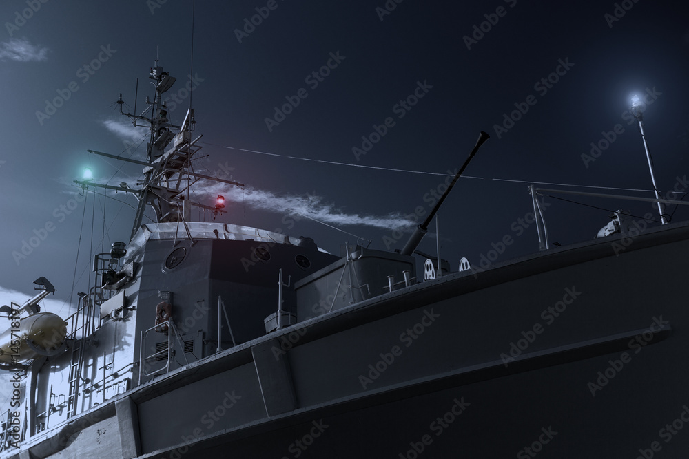 Military or Coast guard border control patrol army ship at night Stock ...
