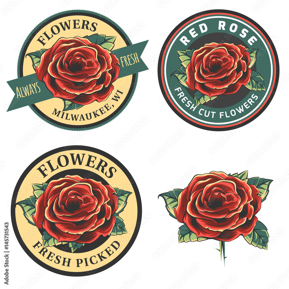 Set of vintage flowers logo, badges and emblems. Vector illustration ...