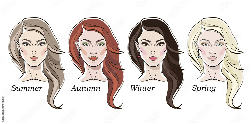 Seasonal color types for women skin beauty set: Summer, Autumn, Winter ...