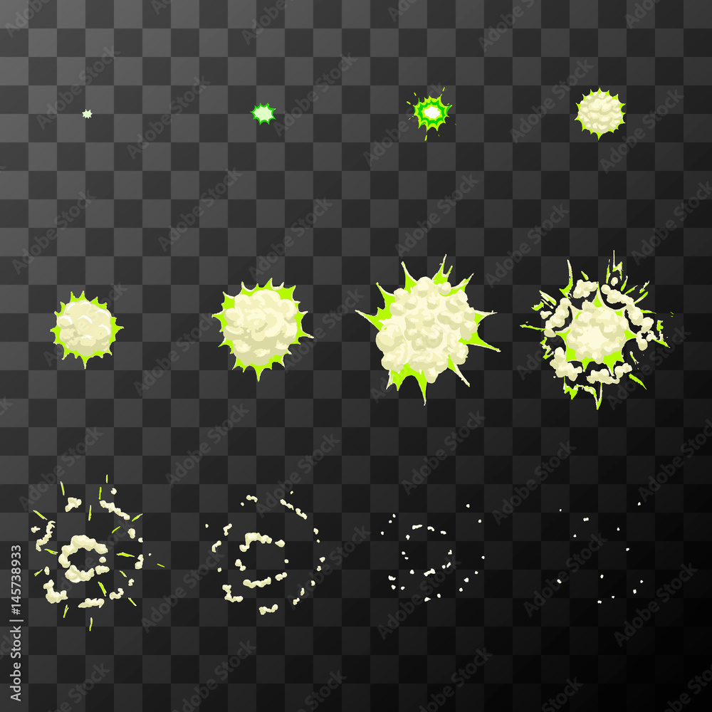 Sprite sheet for cartoon explosion, game effect animation frames Stock ...