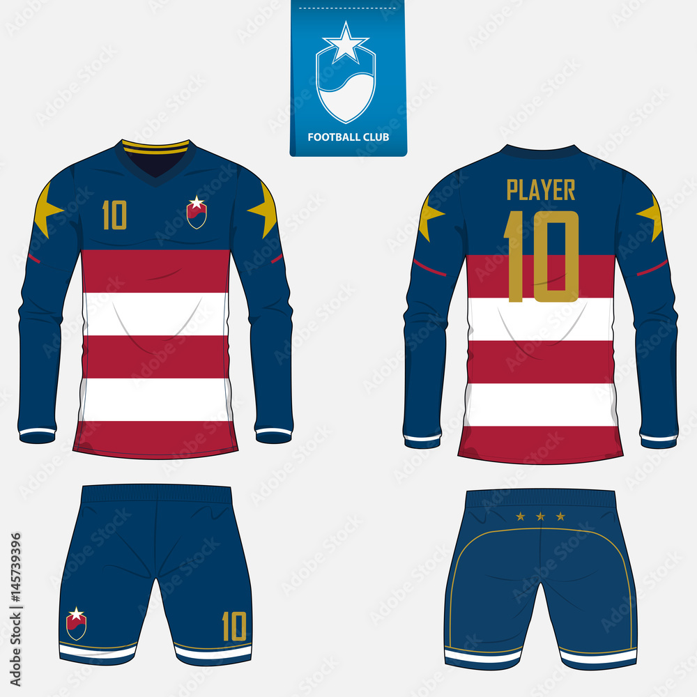 Set of soccer kit or football jersey template for football club. Long ...