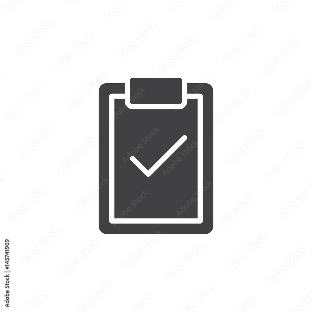 Clipboard with check mark icon vector, filled flat sign, solid ...