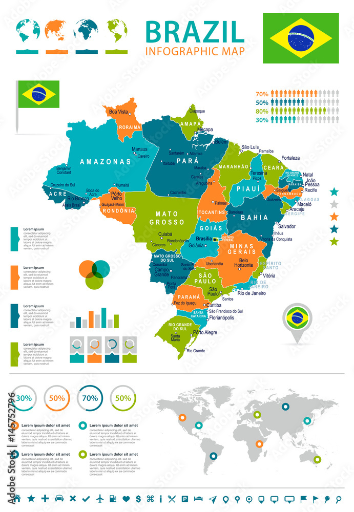 Brazil - map and flag - infographic illustration Stock Vector | Adobe Stock