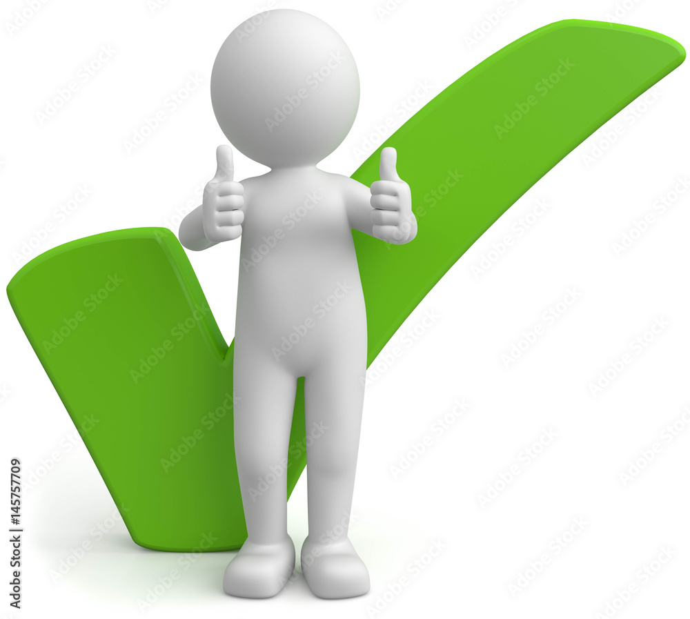 weisses 3d Männchen grüner Haken Stock Illustration | Adobe Stock