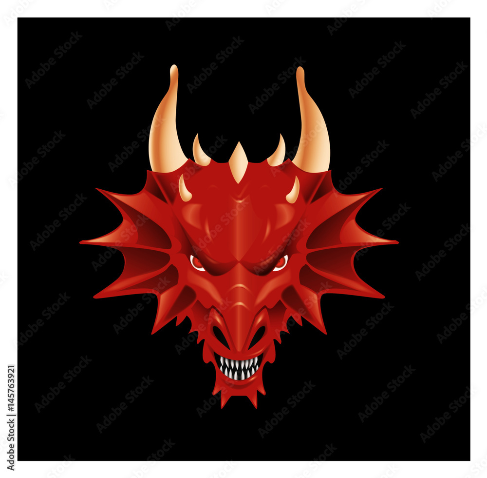 Red dragon head illustration on a black background Stock Illustration ...