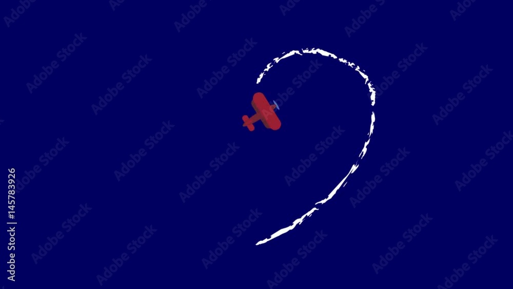 Cartoon airplane drawing a heart symbol in the sky. Retro toy biplane ...