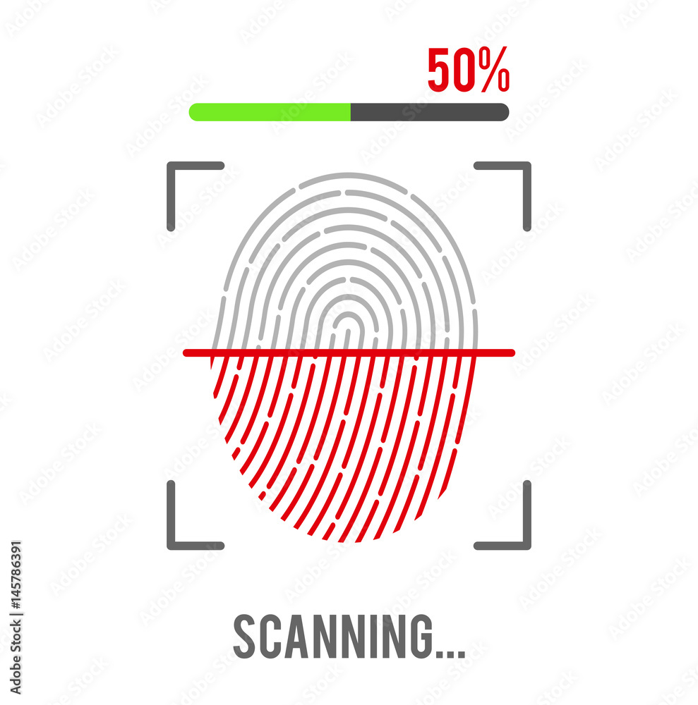 Fingerprint scanning icon isolated on white background. Biometric ...