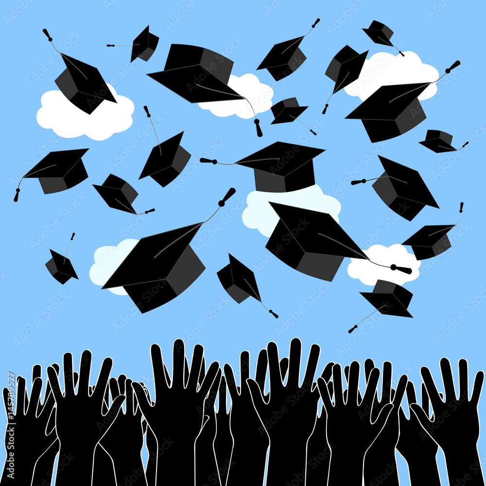 Graduate Hands Throwing Up Graduation Hats. Graduation Ceremony ...