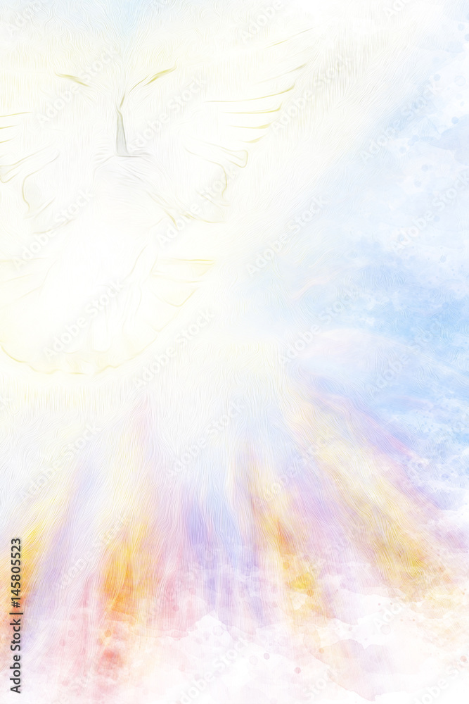 Holy Spirit, Pentecost symbol with a dove, and bursting rays of flames ...
