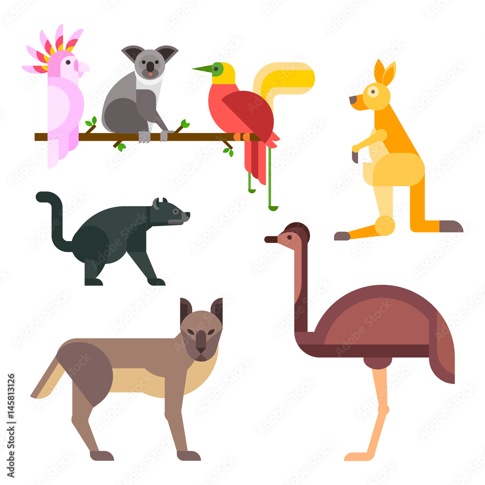 Vektorová grafika „Australia wild animals cartoon popular nature ...