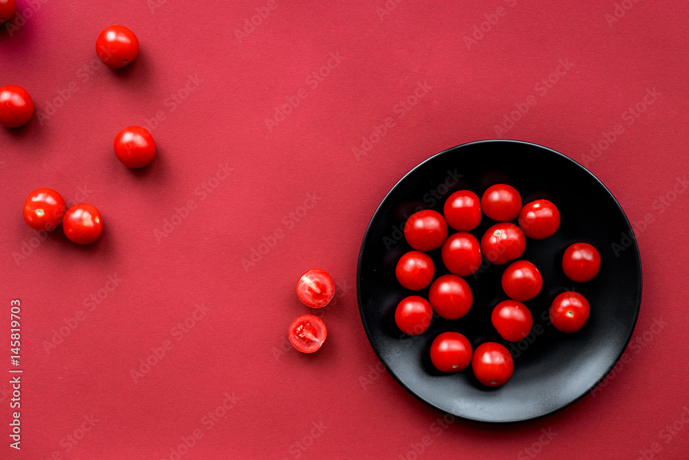 red food set with tomatoes for restaurant menu top view mock-up Stock ...