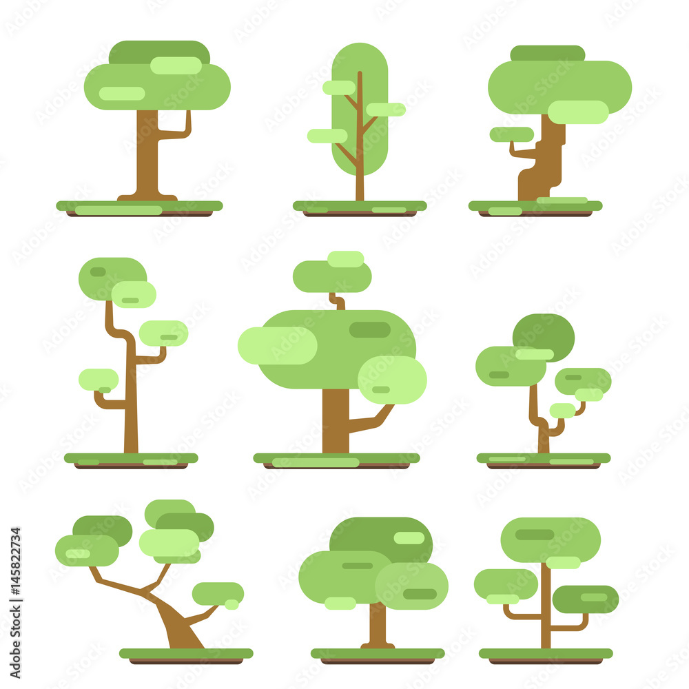 Set of different trees. Sprites for the game. vector flat forests ...