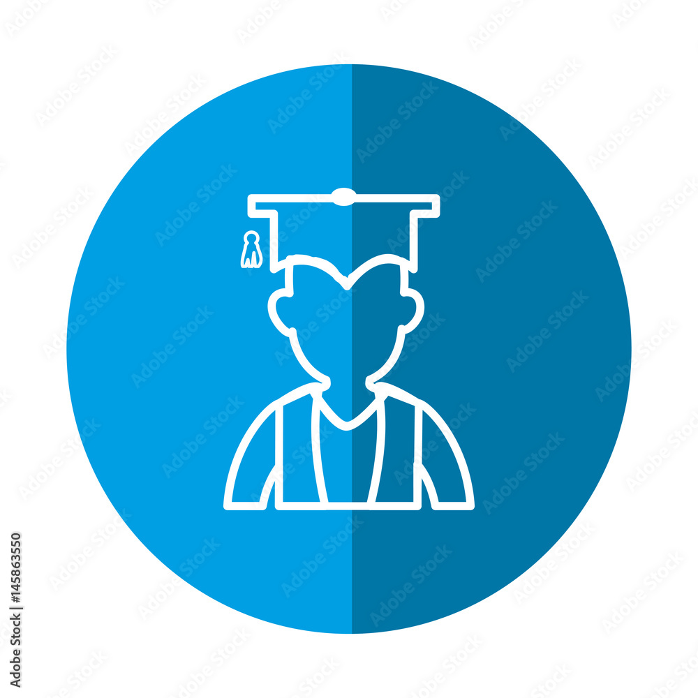 student with gratuation cap icon over blue circle and white background ...