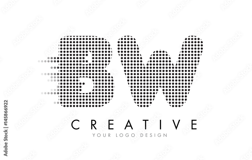 BW B W Letter Logo with Black Dots and Trails. Stock Vector | Adobe Stock