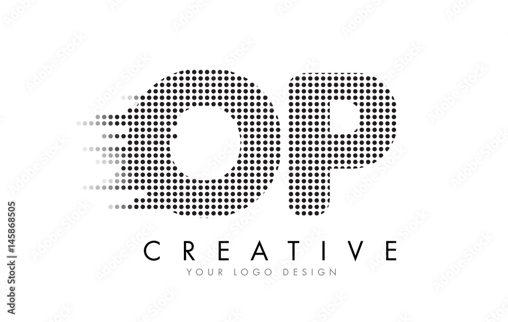 OP O P Letter Logo with Black Dots and Trails. Stock Vector | Adobe Stock