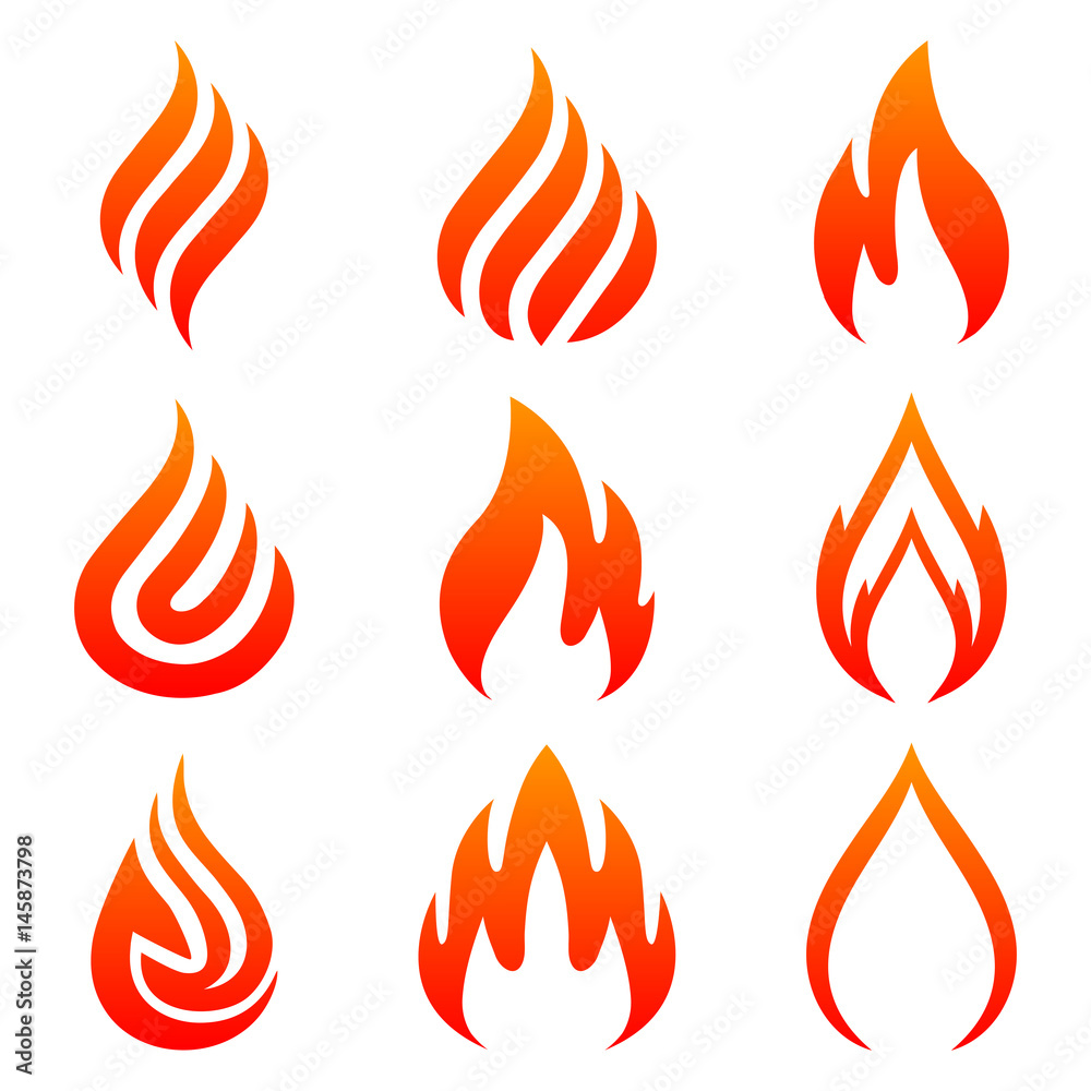 Set of fire. Nine flame. Icon illustration for design - stock vector ...