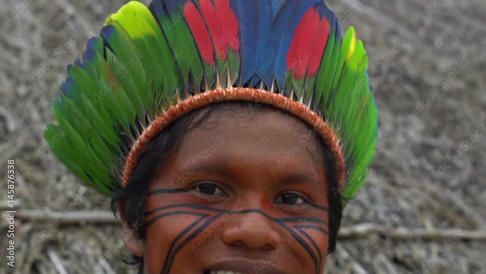 Native Brazilian Man (Indio) a Indigenous Tribe in Brazil Stock ビデオ ...