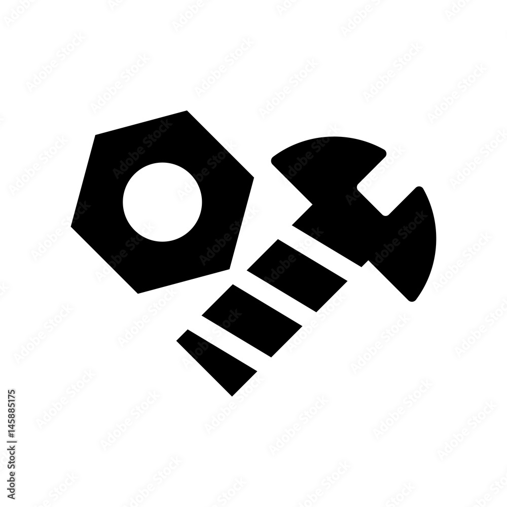 Pictogram bolt and nut icon. Black icon on white background. Stock ...