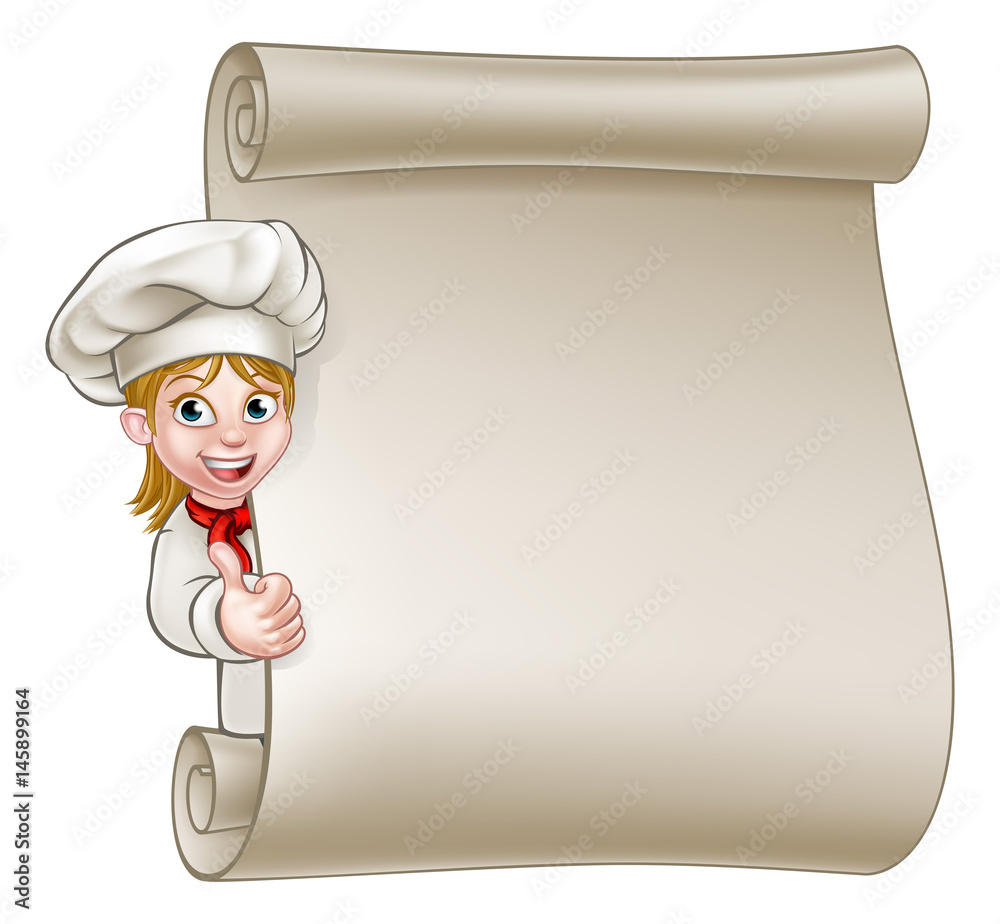 Cartoon Woman Chef Menu Scroll Stock Vector | Adobe Stock