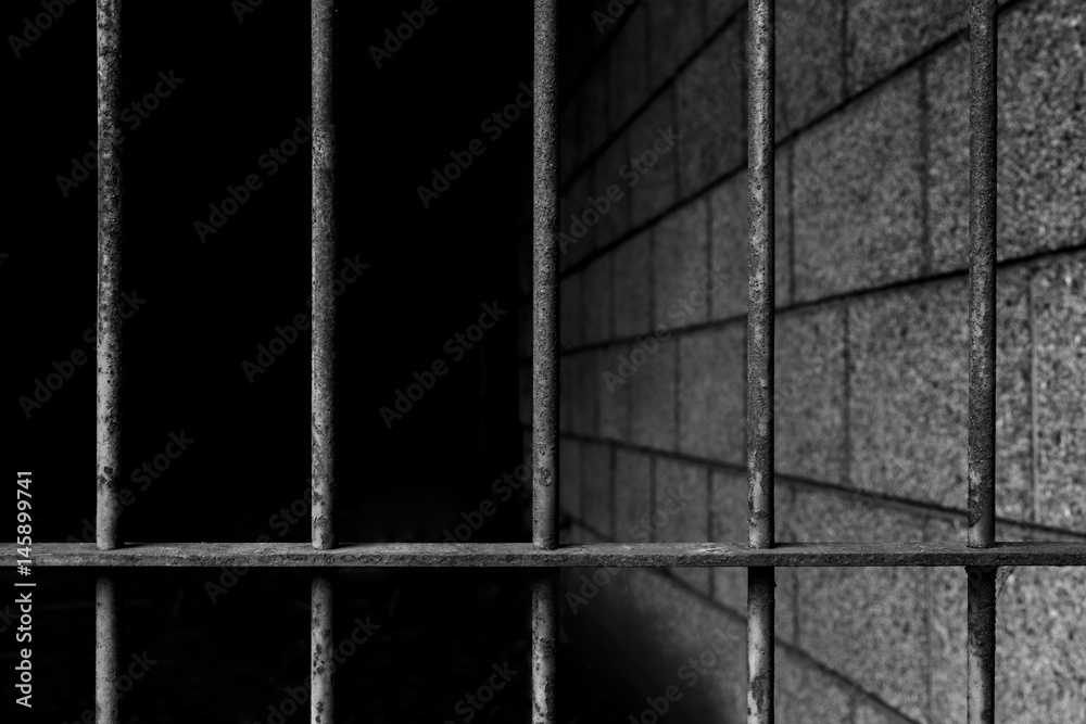 old prison bars cell lock background dark black and light Stock Photo ...