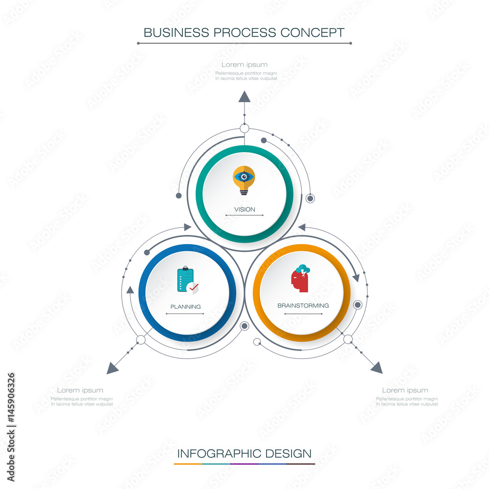 Vector Infographic 3D circle label design with arrows sign and 3 ...