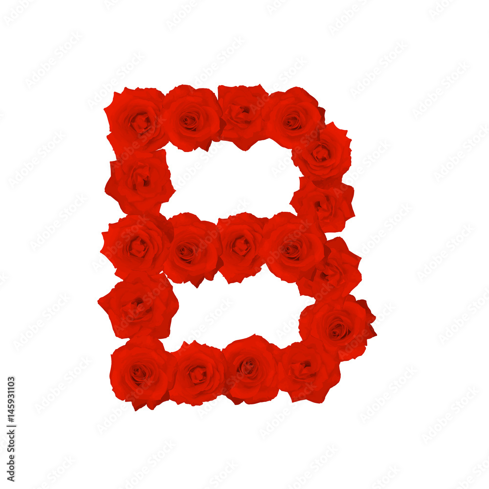 The letter B, in the Alphabet bloom red roses illustration set isolated ...