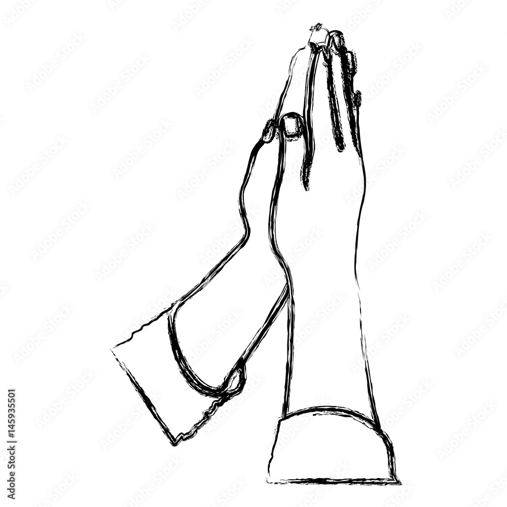 monochrome sketch of hands in position of pray in frontal view vector ...