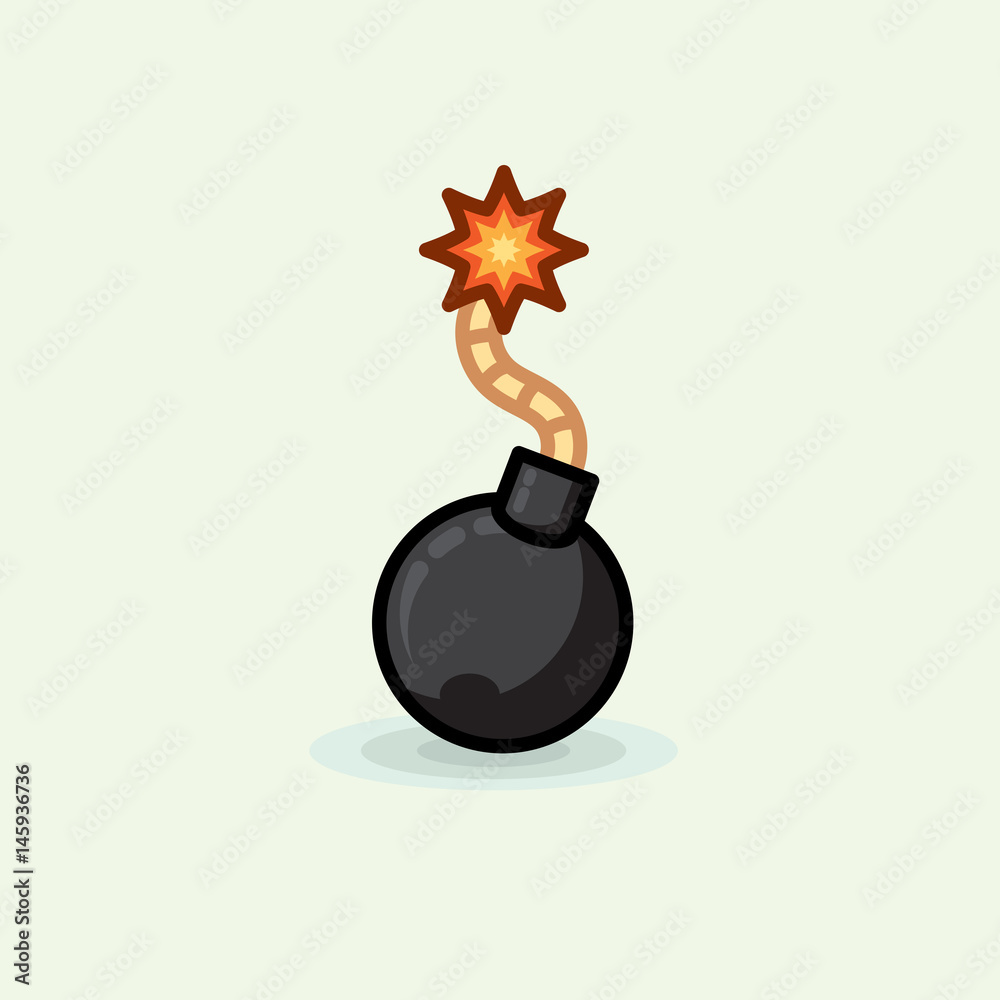 Vector icon in style line work bomb fuse a fire on a light background ...